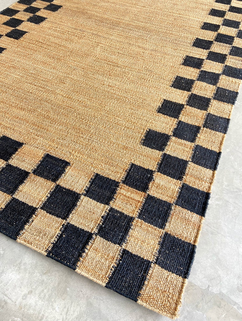 Handwoven Checkered Jute Rug: Rustic Farmhouse Decor - Etsy