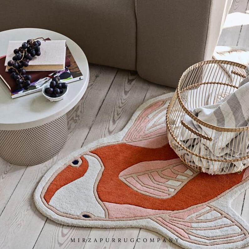 Koi Fish Rug, Hand Tufted Rug, Rug Art Decor, Wall Art Decor, Bathroom ...
