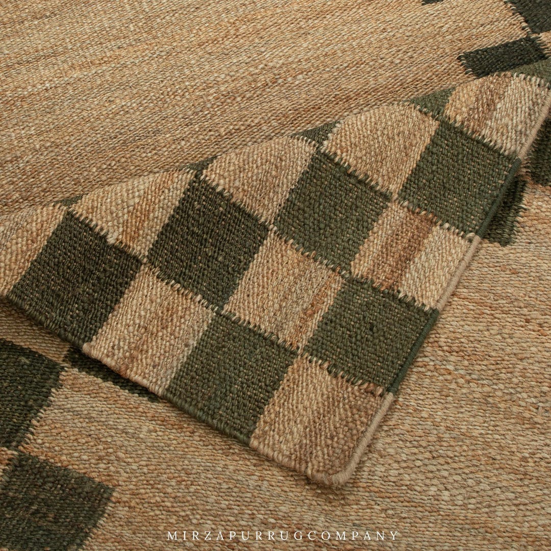 Handwoven Jute Checker Rug : Eco-friendly Boho Decor for Christmas ...