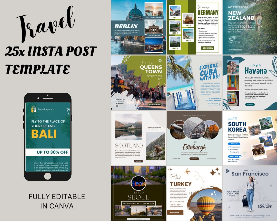 25 Social Media Templates for Travel Agents Travel Agency - Etsy