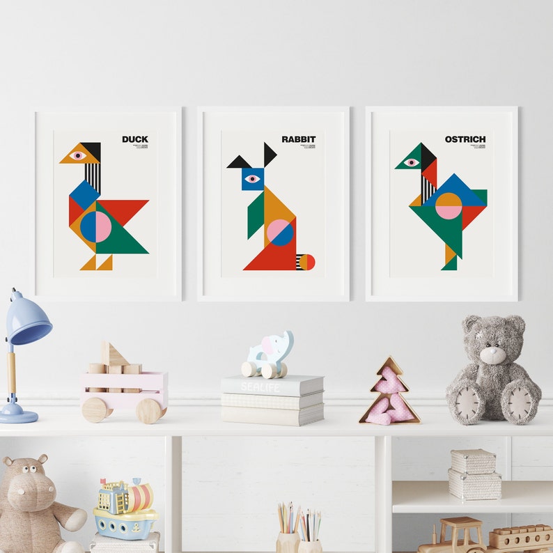 Set of 3 Kids Posters, Wall Art, Modern Decor Bauhaus, Digital Print ...