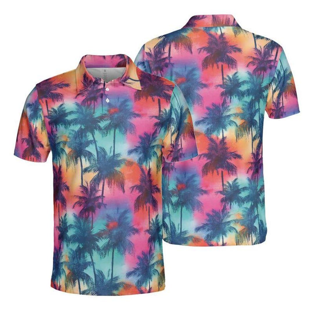 Neon Palm Tree Beach Performance Golf Polo - Etsy