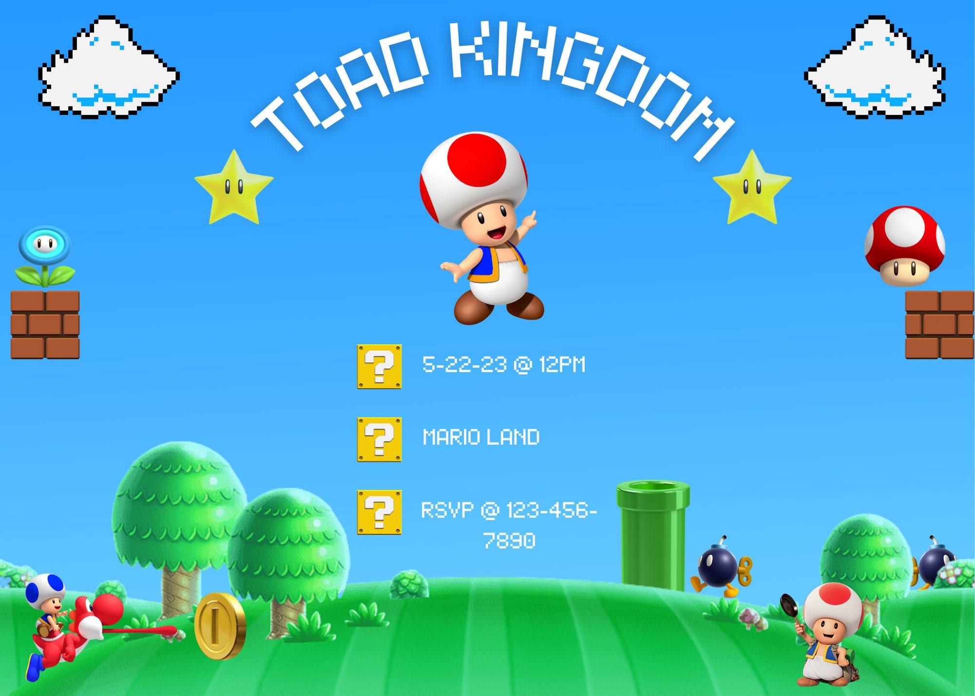 Toad Kingdom (super Mario) Theme Invitation! - Etsy