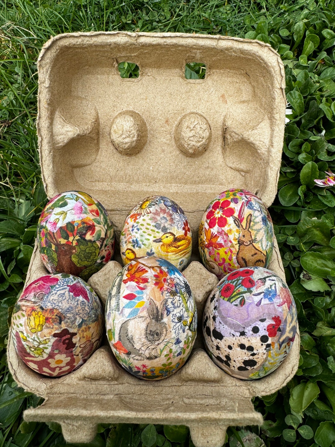 1/2 Dozen Decoupaged Wooden Eggs Decorative Easter Eggs Natural Wood - Etsy