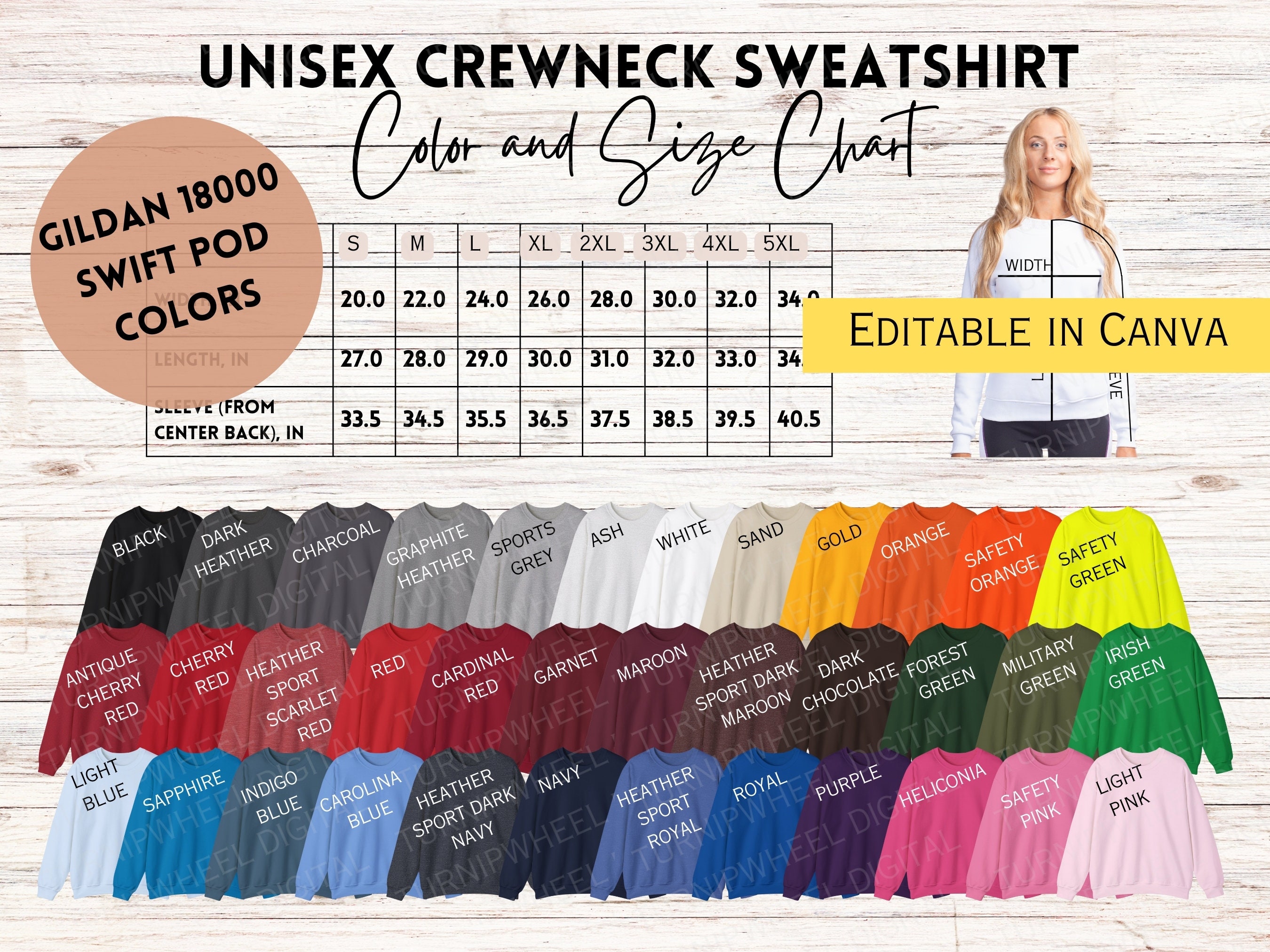 Gildan 18000 Sweatshirt Color and Size Chart Sweatshirt Color Chart ...