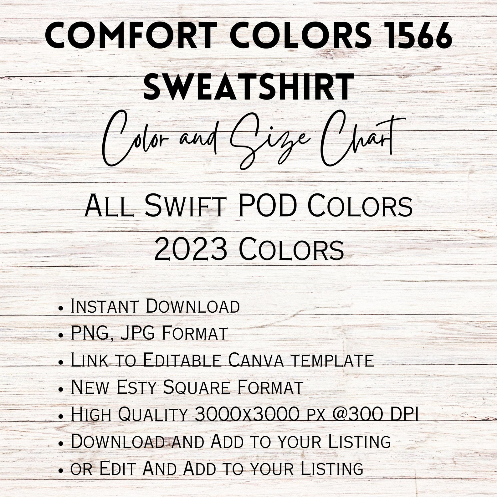 Comfort Colors® 1566 Color and Size Chart Sweatshirt Sweater Color ...