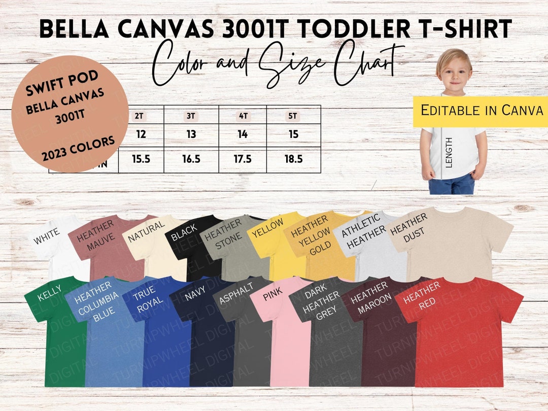 Toddler Bella Canvas 3001T Swift POD Toddler Shirt Color and Size Chart ...