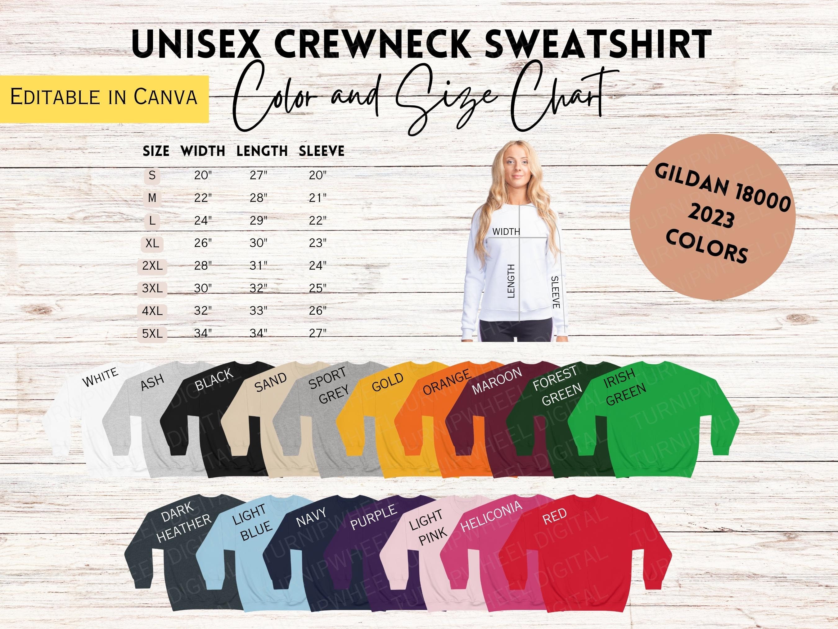 Gildan 18000 Sweatshirt Color and Size Chart Sweatshirt Color Chart ...