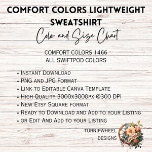 Comfort Colors® 1466 Color and Size Chart Lightweight Sweatshirt Color ...