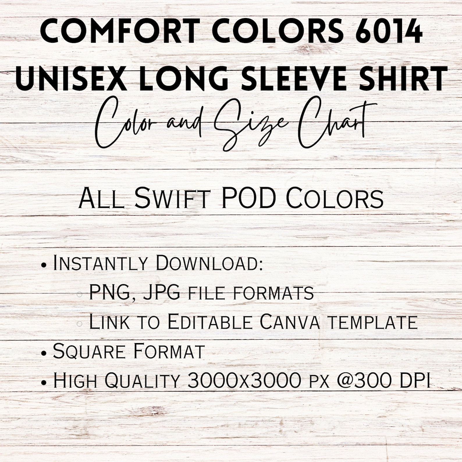 Comfort Colors® 6014 Color and Size Chart Long Sleeve Shirt Color Chart ...