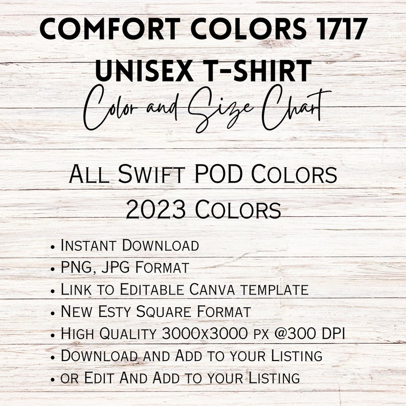Comfort Colors® 1717 Color and Size Chart Shirt 2003 Colors - Etsy