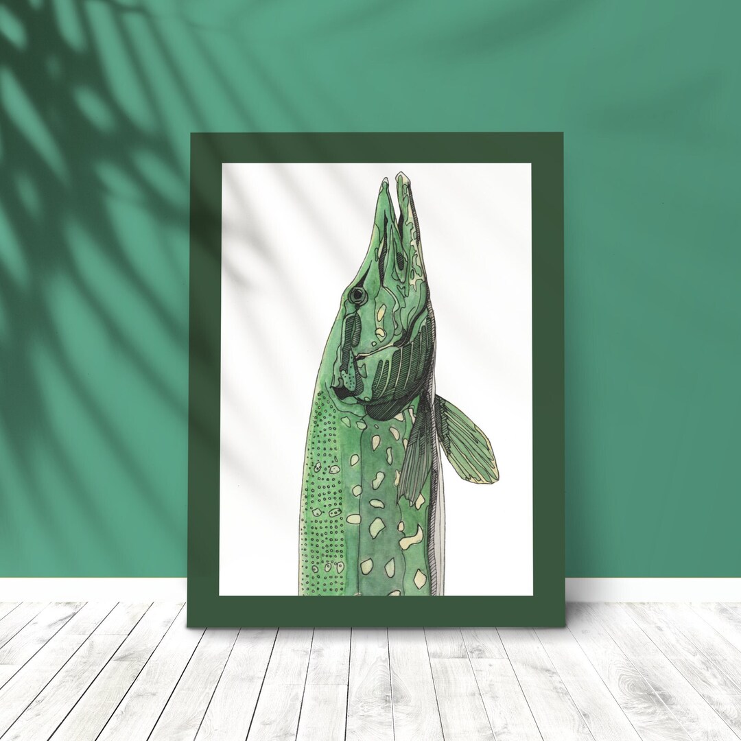Fish (pike) as Watercolor Painting, Digital Product, Underwater Animal ...