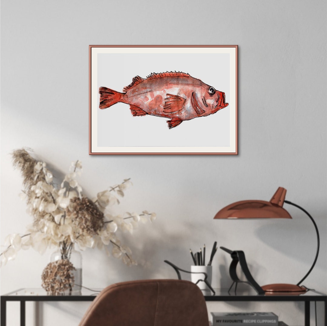 Fish Watercolor Painting Digital Product Wall Decor Animal Art Redfish ...