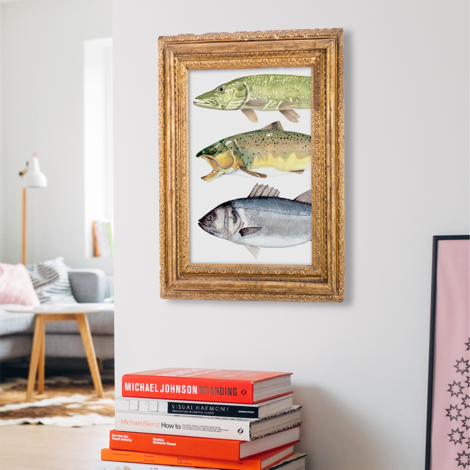 Fish (pike, Trout, Sea Bass) as Watercolor Painting, Digital Product ...
