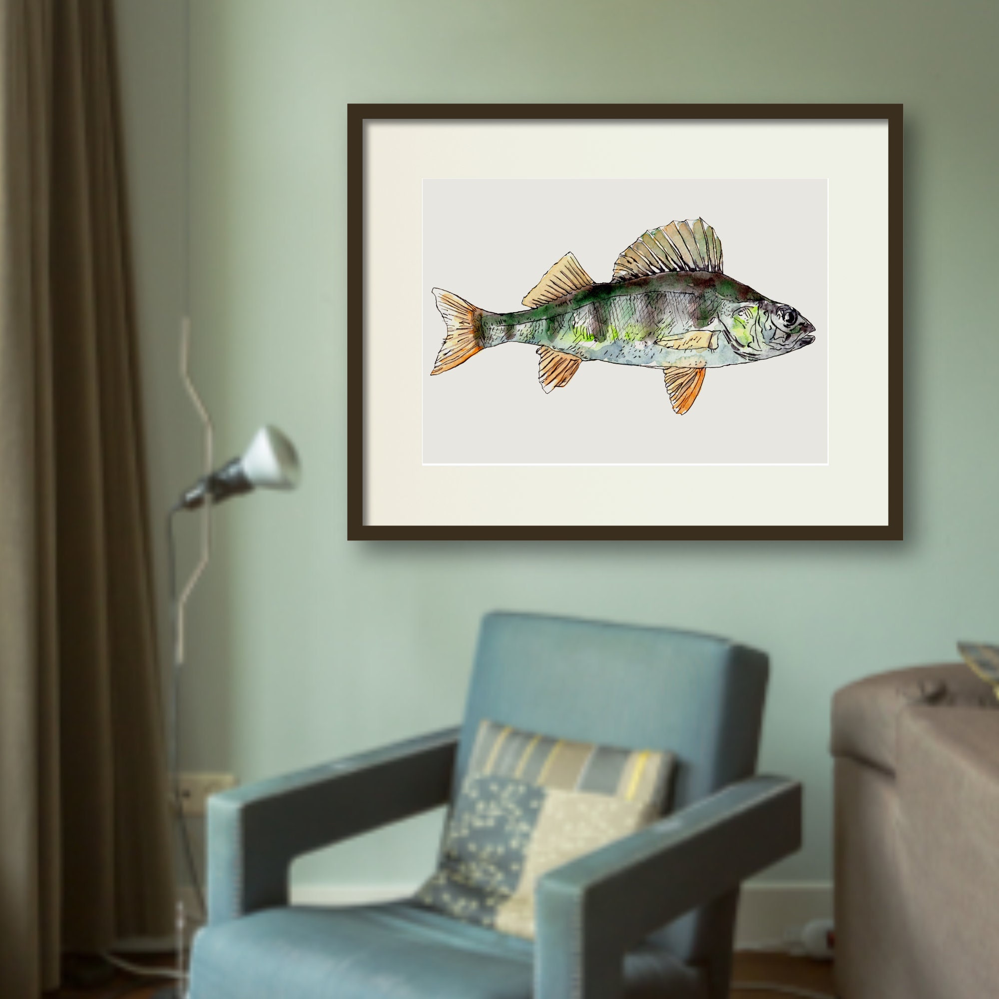 Printable Wall Art, Fish Perch as Watercolor Painting, Digital Product ...