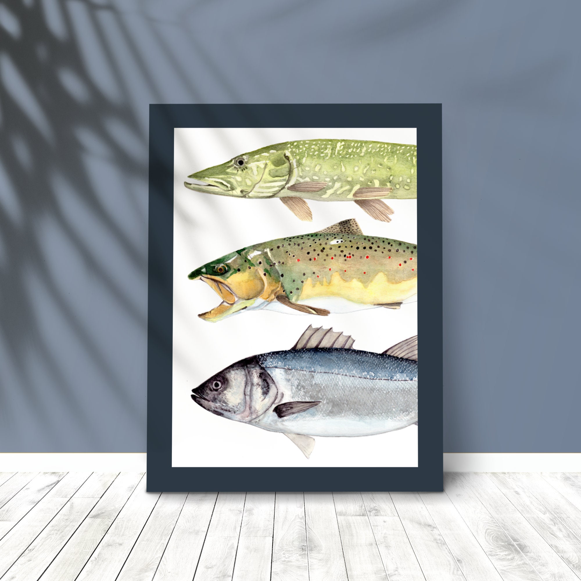 Fish (pike, Trout, Sea Bass) as Watercolor Painting, Digital Product ...