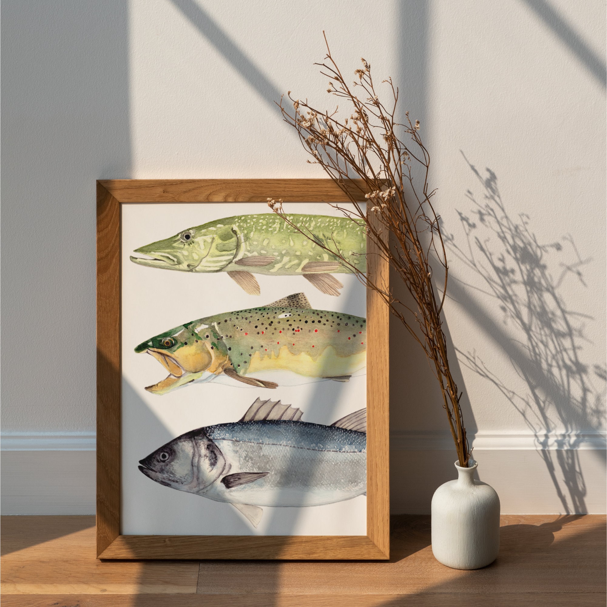Fish (pike, Trout, Sea Bass) as Watercolor Painting, Digital Product ...