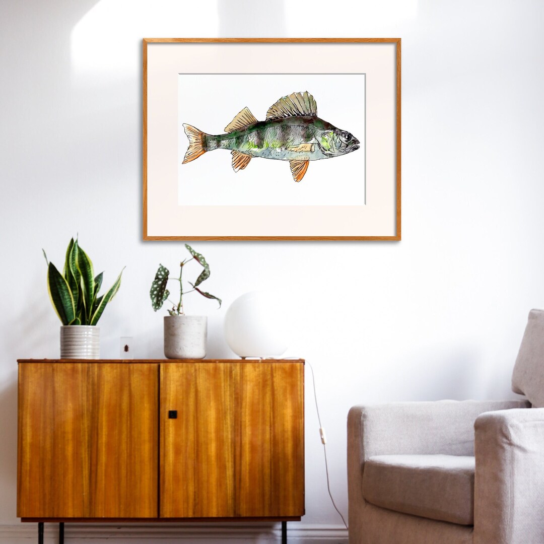 Printable Wall Art, Fish Perch as Watercolor Painting, Digital Product ...