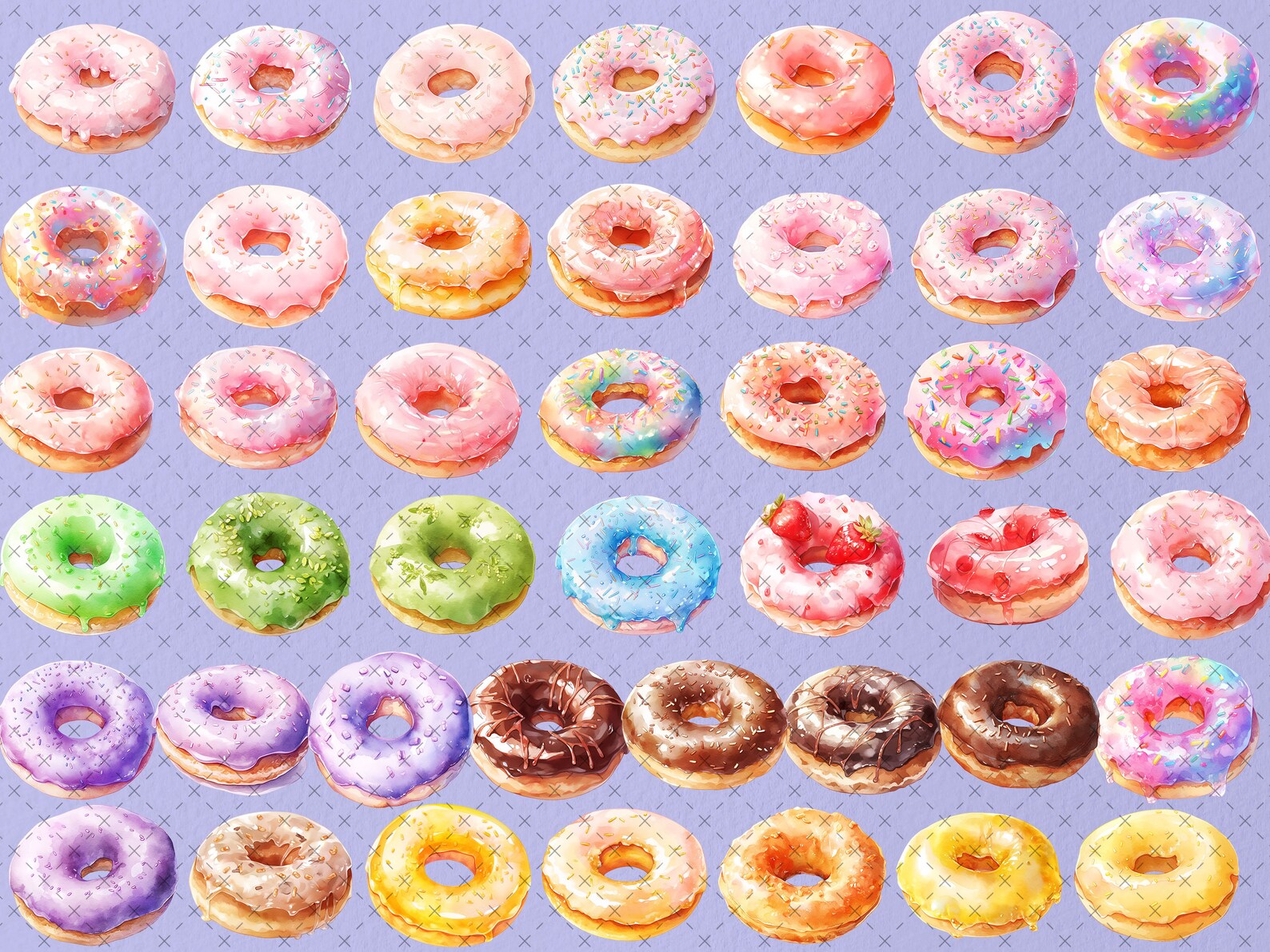 43 Pastel Donuts Clipart Bundle, Digital Donut Illustration Pack, Clip ...