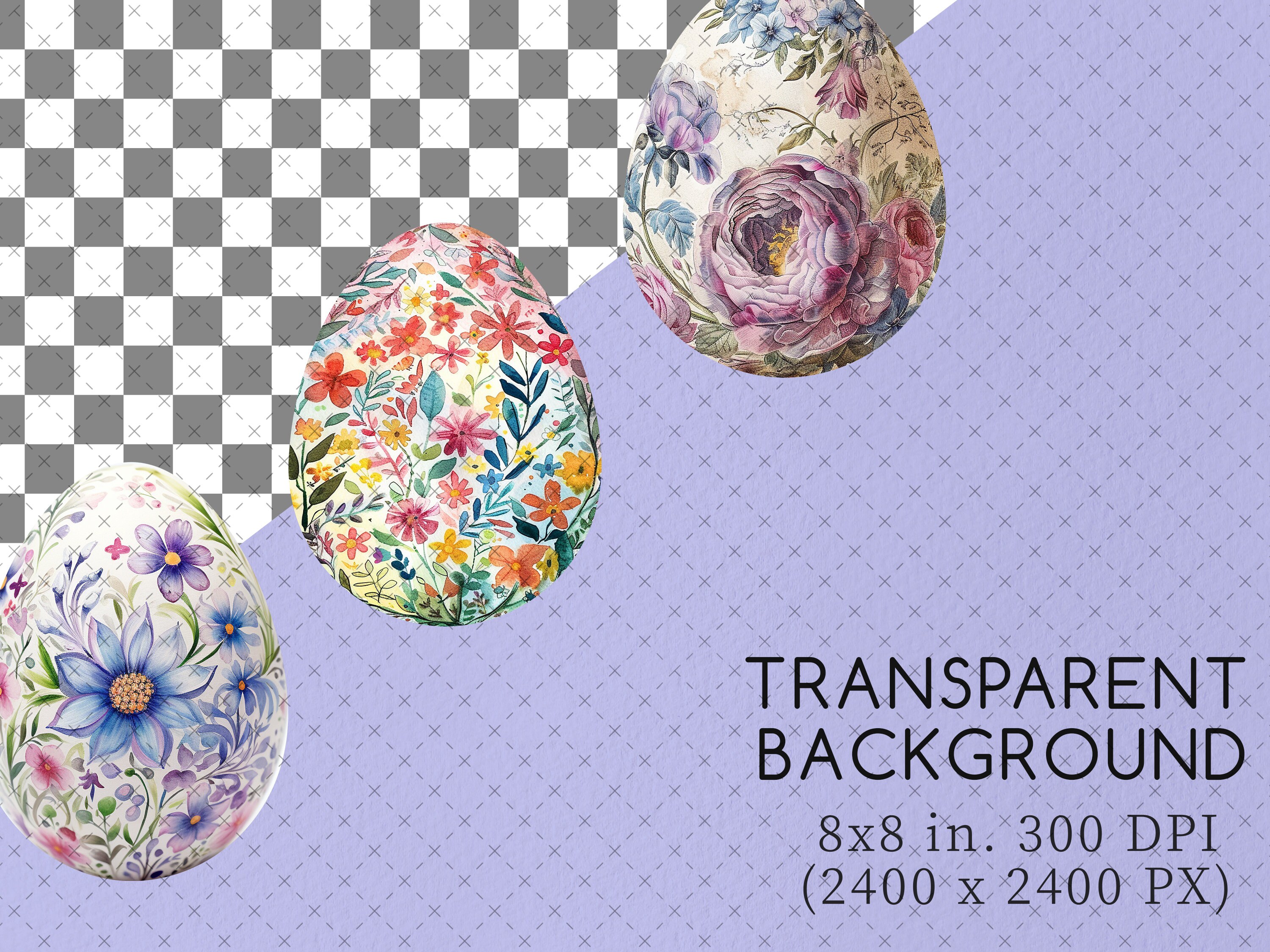 72 Floral Easter Eggs Cute Digital Clipart Bundle, Watercolor ...