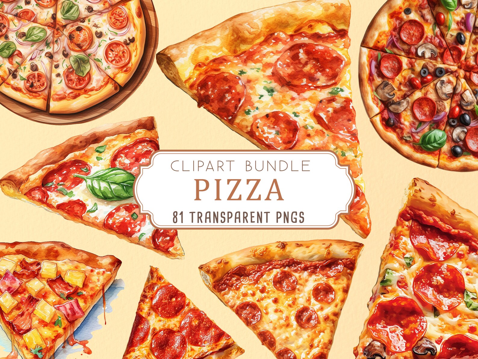 81 PIZZA Digital Clipart Bundle Set, High Quality Watercolor Clipart ...