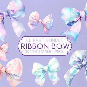 20 Ribbon Bow Clipart Bundle Set, High Quality Watercolor Clipart ...
