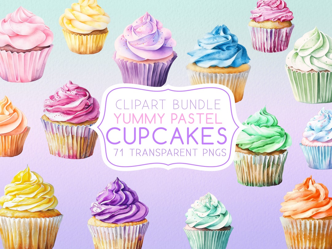 Pastel Cupcake Clipart Bundle, Watercolor PNG, 71 Illustrations ...