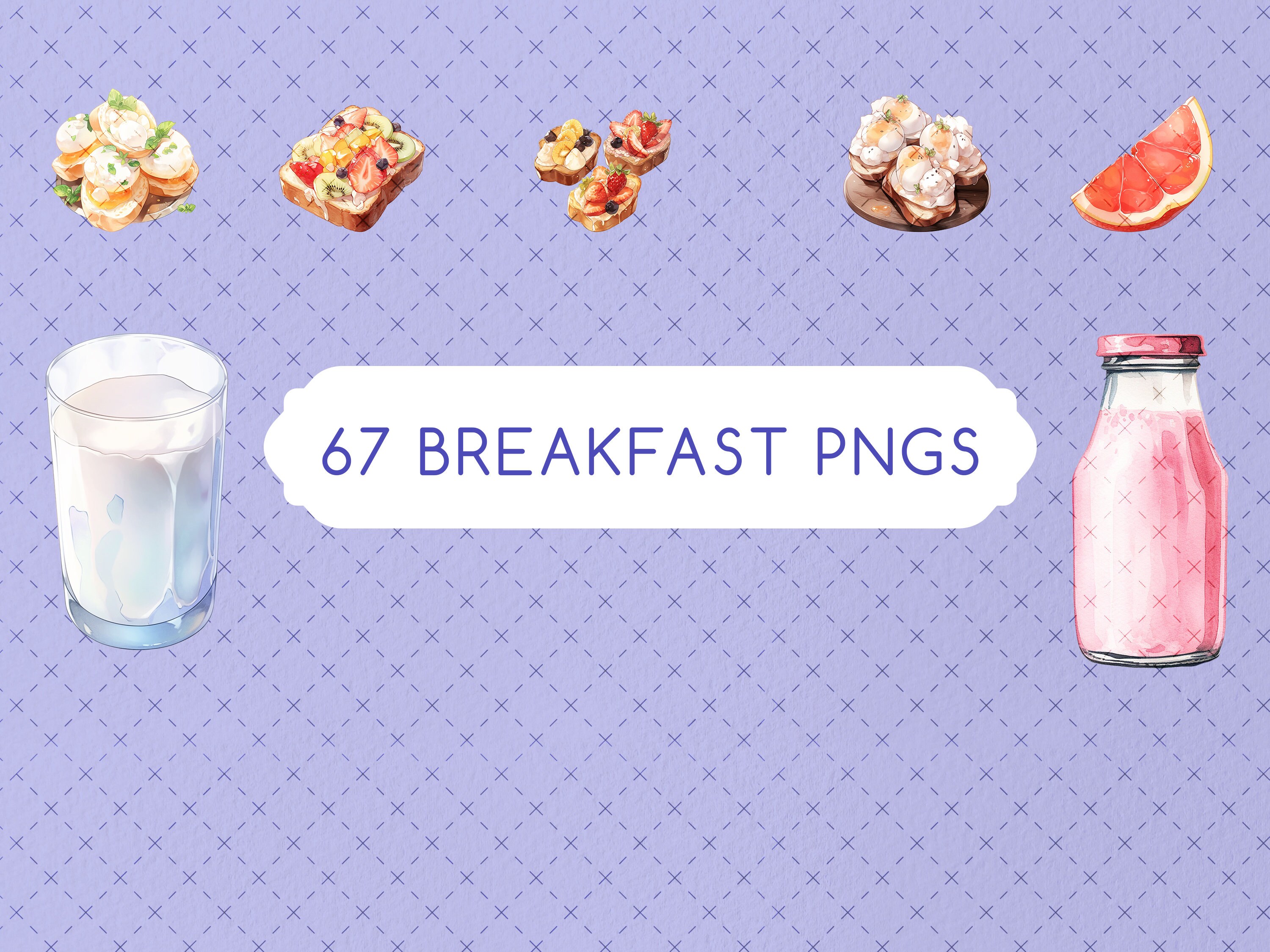Watercolor Breakfast Clipart Bundle, Food Illustrations (PNG Digital ...