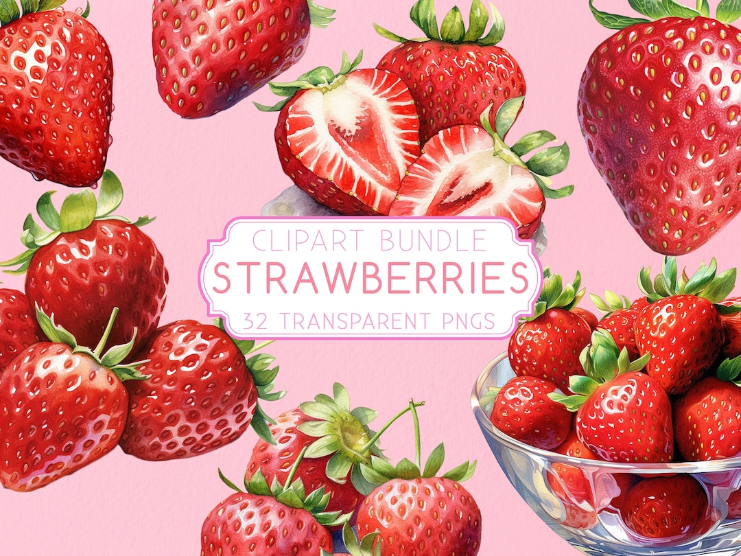 32 Strawberry Clipart Bundle Set, High Quality Watercolor Clipart ...