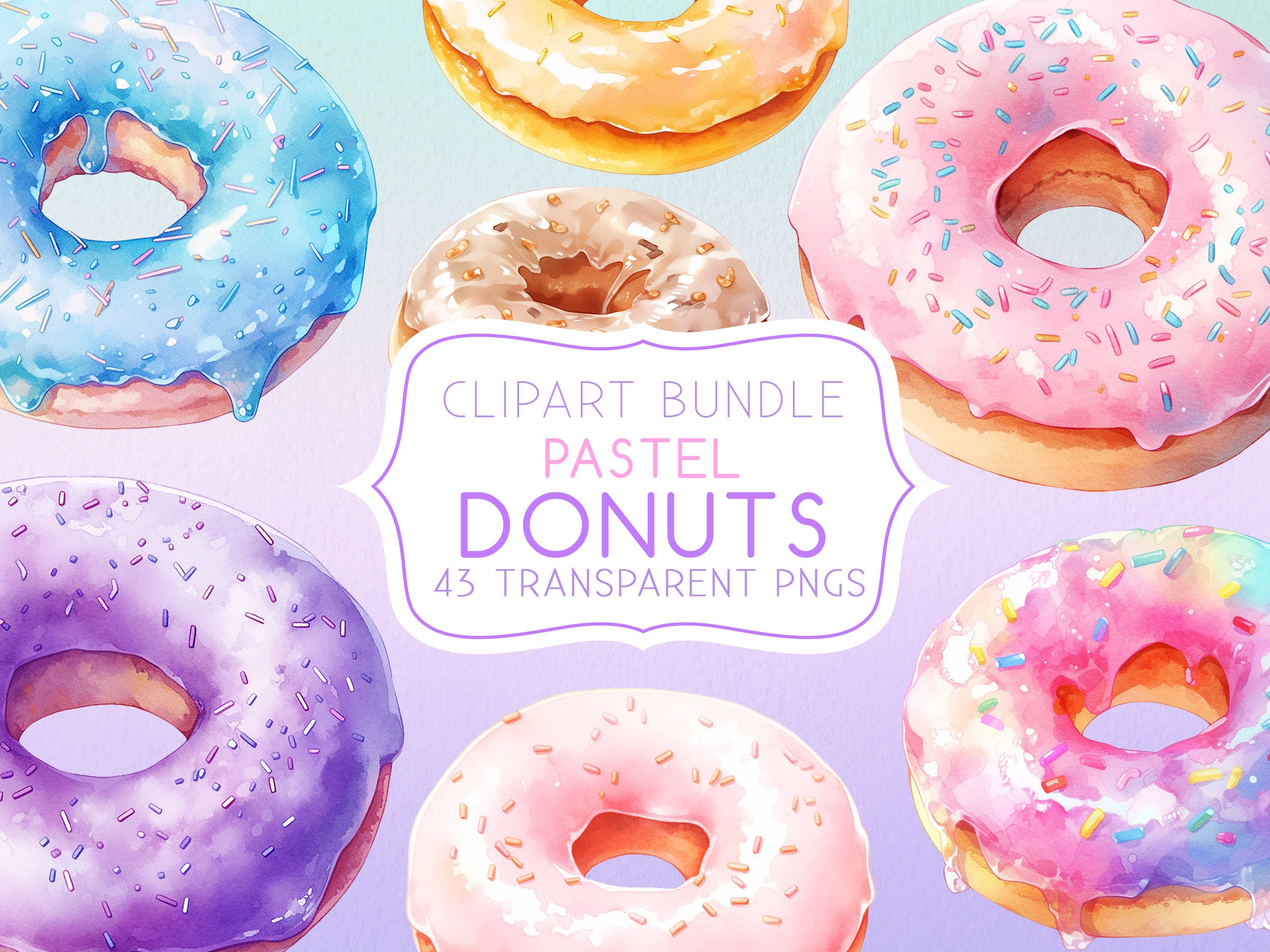 43 Pastel Donuts Clipart Bundle, Digital Donut Illustration Pack, Clip ...