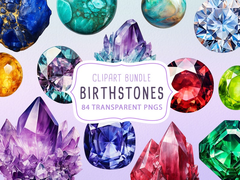 84 Birthstones Clipart Bundle, Digital Illustration Pack, Clip-art ...