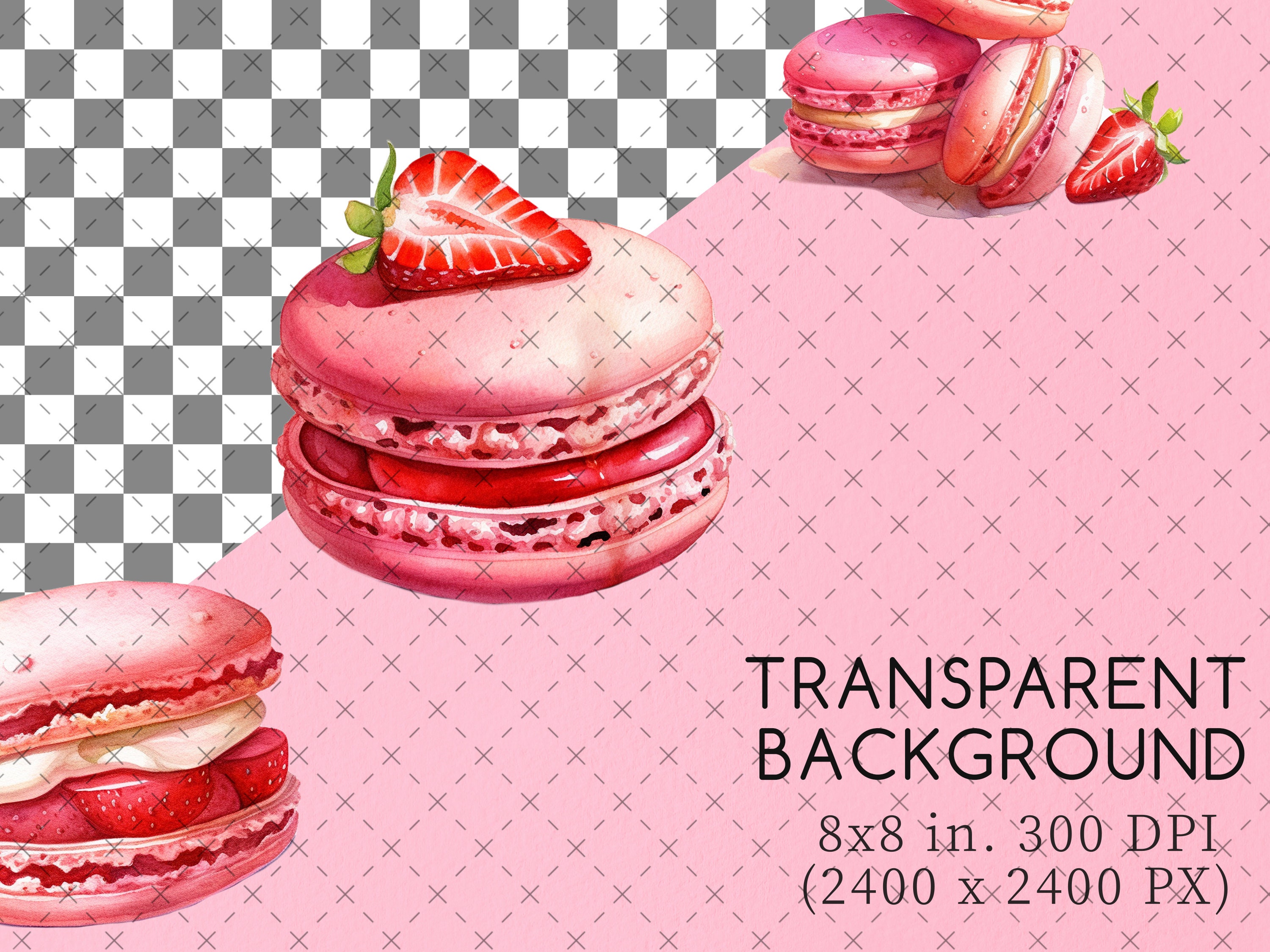Watercolor Strawberry Macaron Clipart Set (digital Download) - Etsy