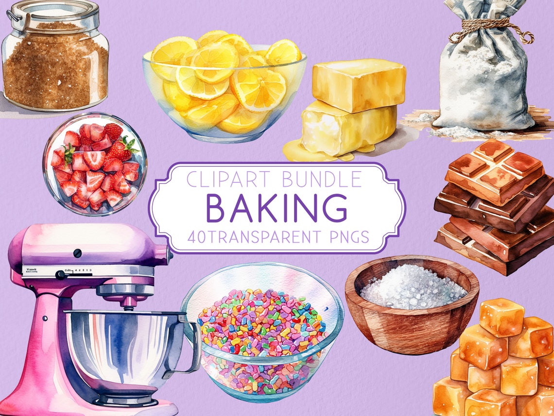 40 Baking Items Clipart Bundle Set, High Quality Watercolor Clipart ...