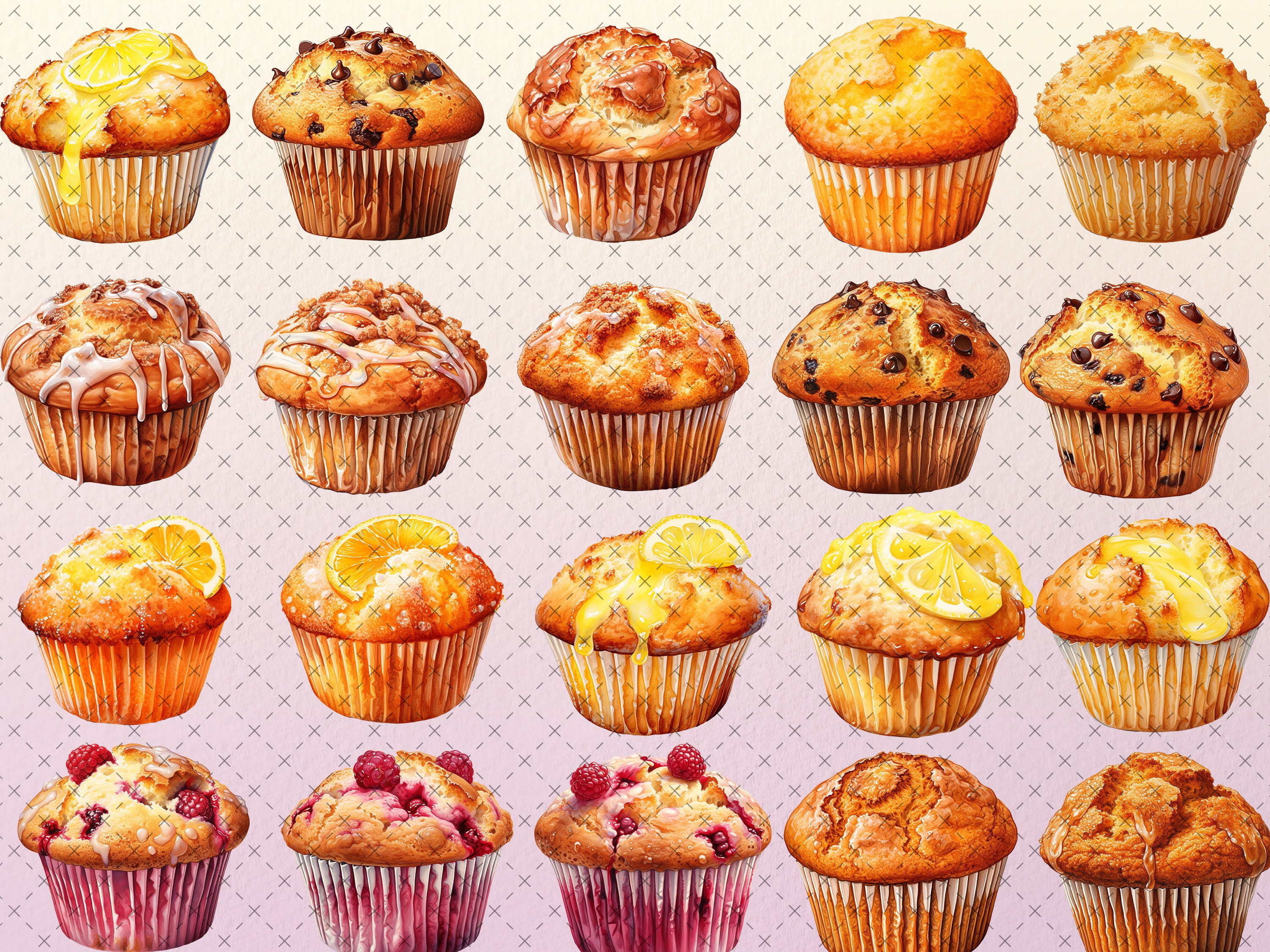 40 MUFFINS Clipart Bundle Set, High Quality Watercolor Clipart ...