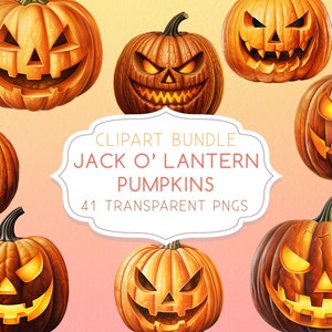 Halloween Jack O Lantern Clipart Bundle, Spooky Watercolor PNG (digital ...