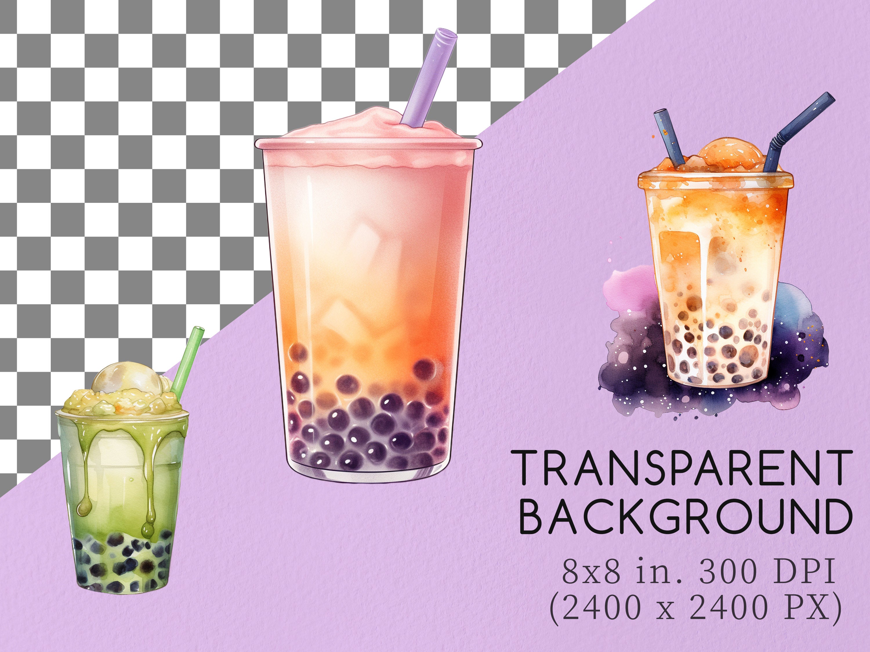25 Bubbletea Boba Tea Clipart Bundle Set, Watercolor Clipart Watercolor ...