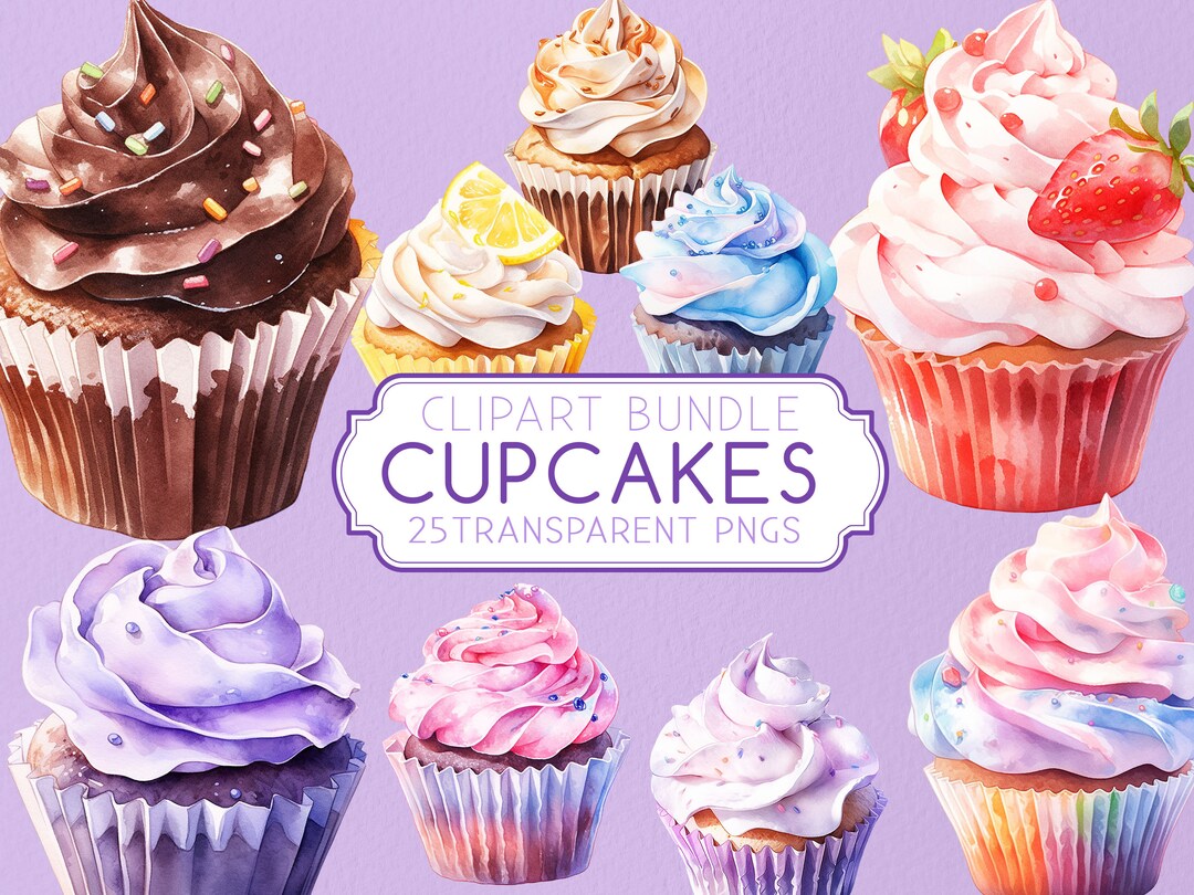 25 Cupcakes Clipart Bundle Set, High Quality Watercolor Clipart ...