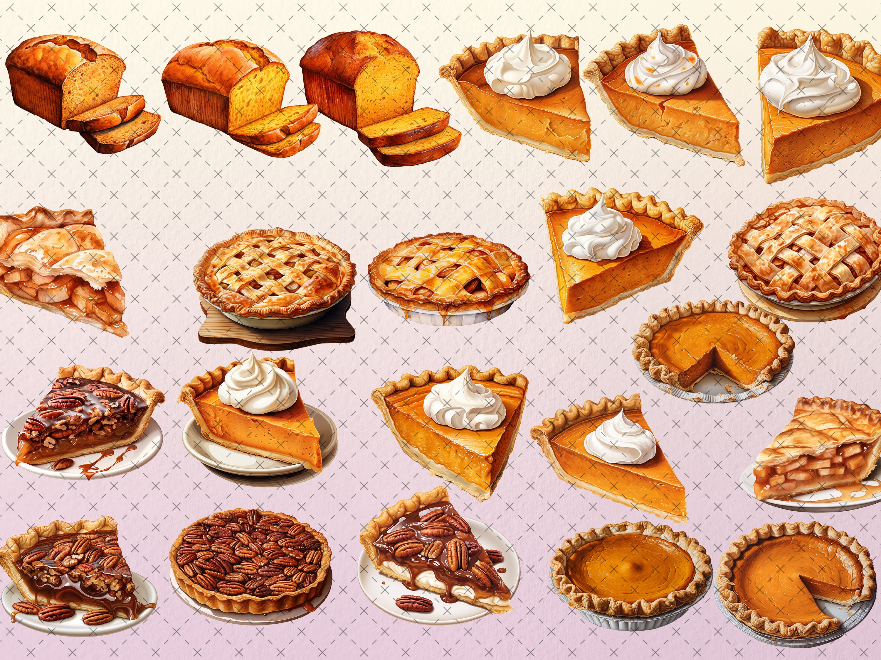 67 Thanksgiving Feast Cute Digital Clipart Bundle, Watercolor ...