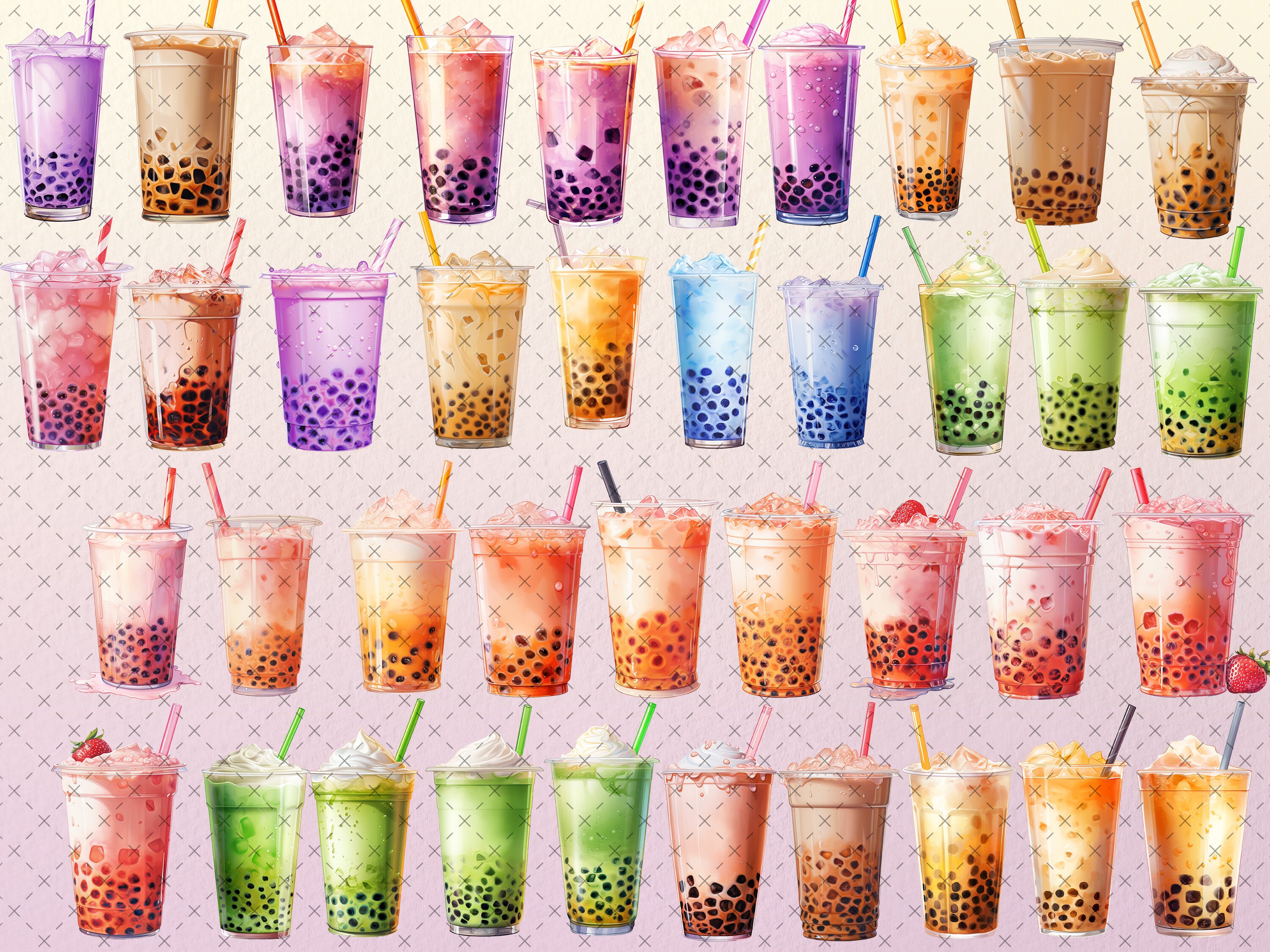 110 Bubbletea Boba Tea Mega Clipart Bundle Set, Watercolor Clipart ...