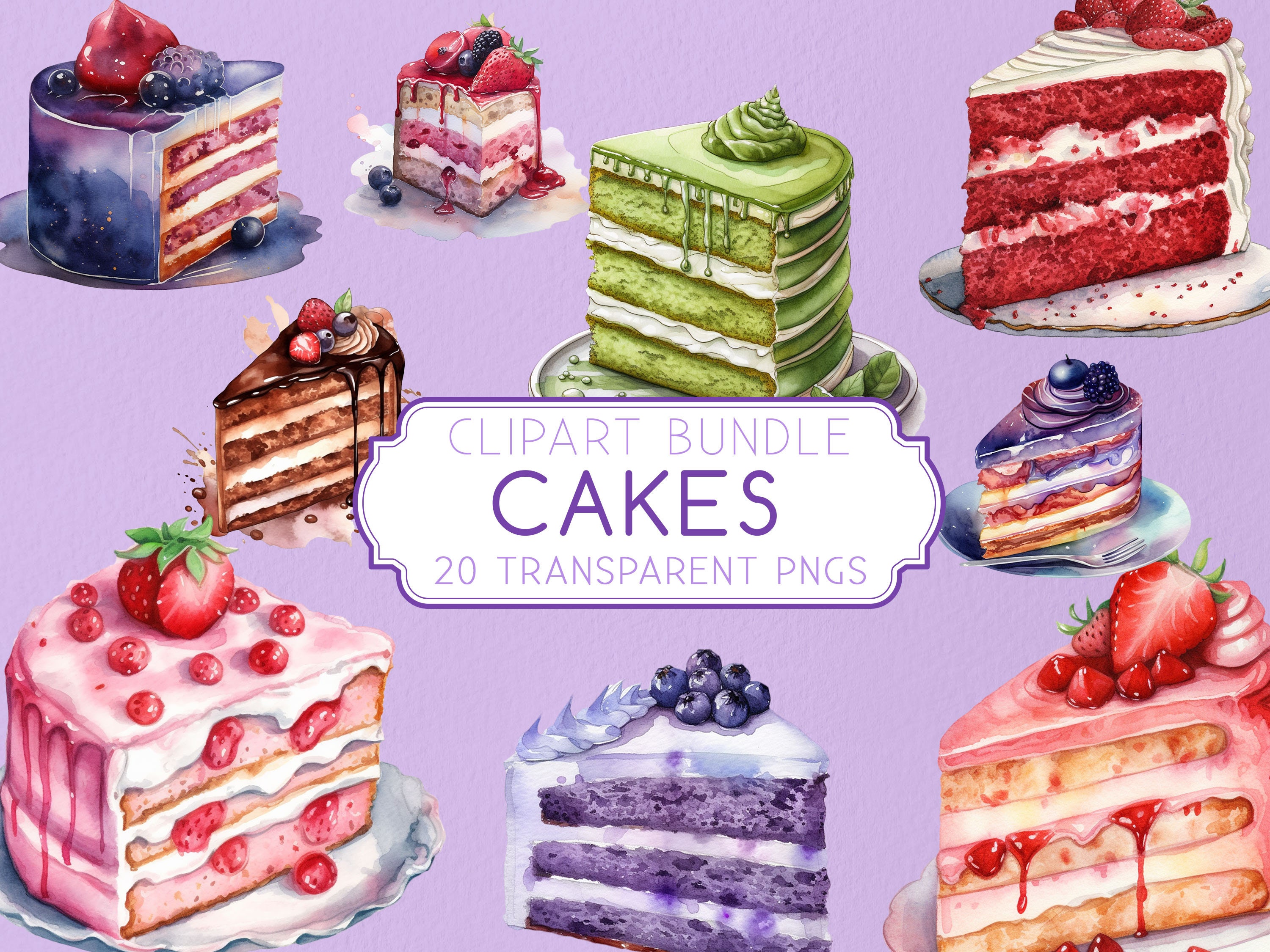 20 Yummy Cakes Clipart Bundle Set, High Quality Watercolor Clipart ...
