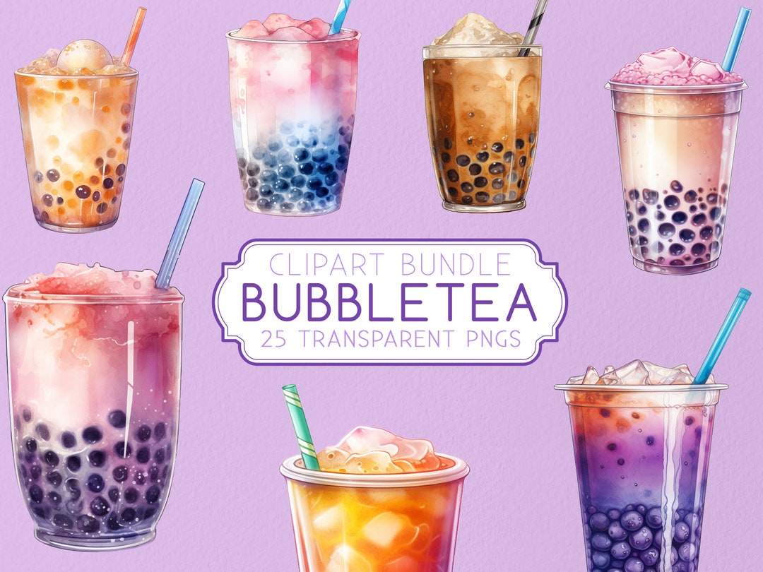 25 Bubbletea Boba Tea Clipart Bundle Set, Watercolor Clipart Watercolor ...
