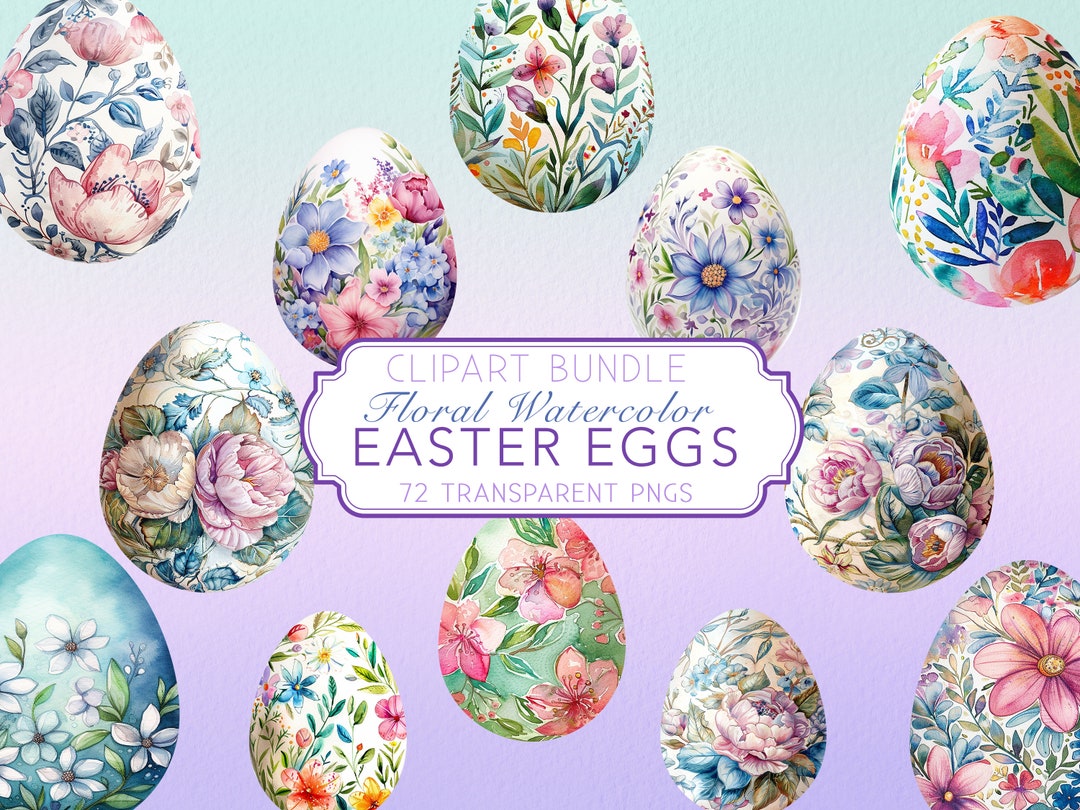 72 Floral Easter Eggs Cute Digital Clipart Bundle, Watercolor ...