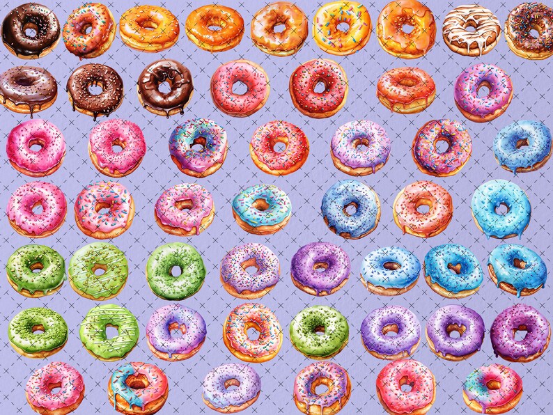 160 Plus Delicious Donut Clipart Bundle, Digital Donut Illustration ...