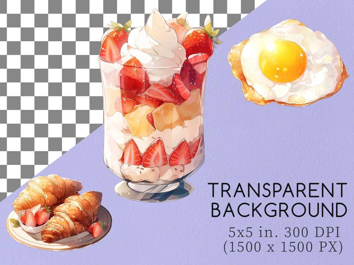 Watercolor Breakfast Clipart Bundle, Food Illustrations (PNG Digital ...