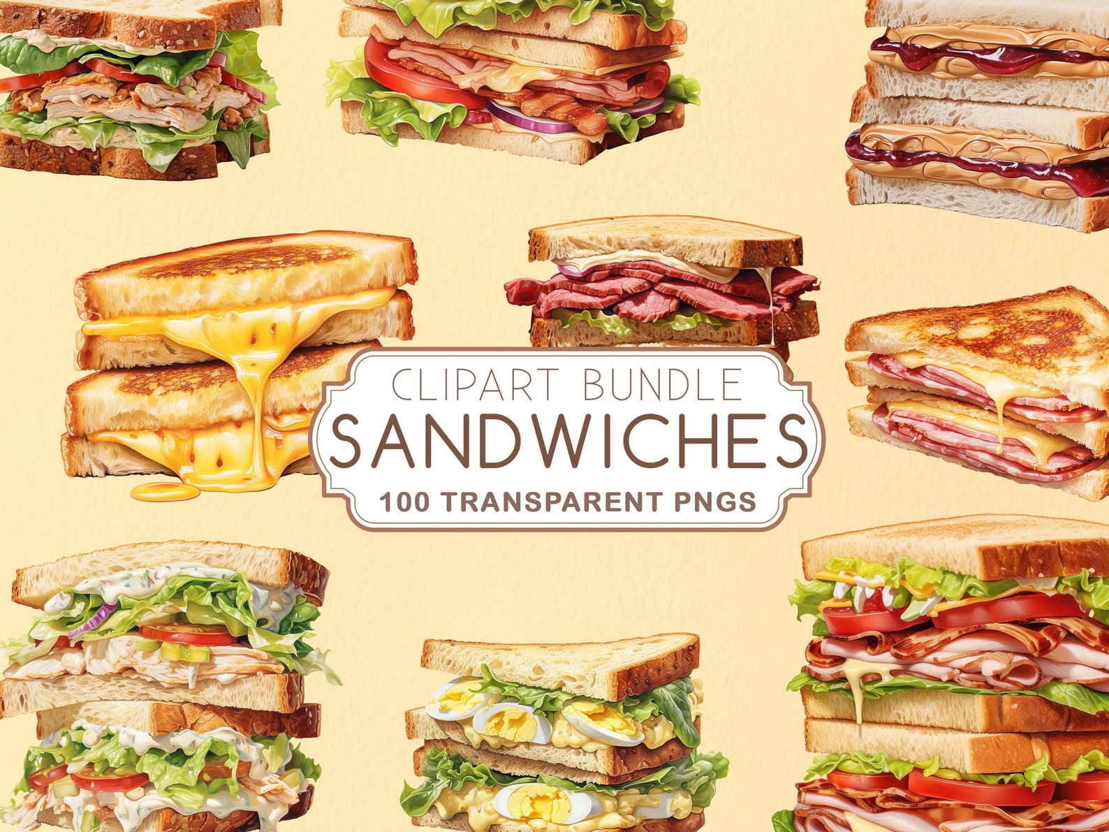 100 Sandwich Clipart Mega Bundle Set, High Quality Watercolor Clipart ...