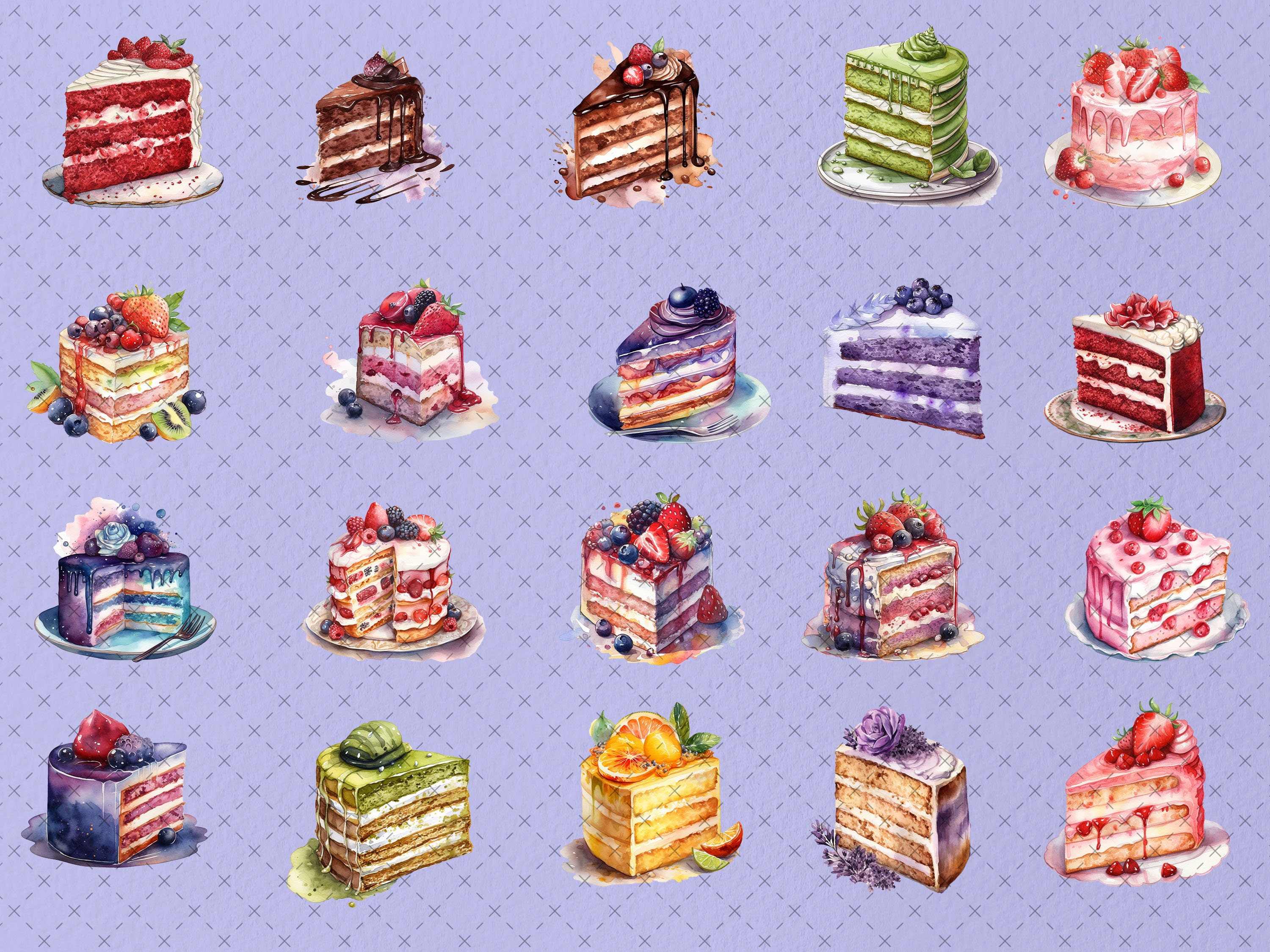20 Yummy Cakes Clipart Bundle Set, High Quality Watercolor Clipart ...