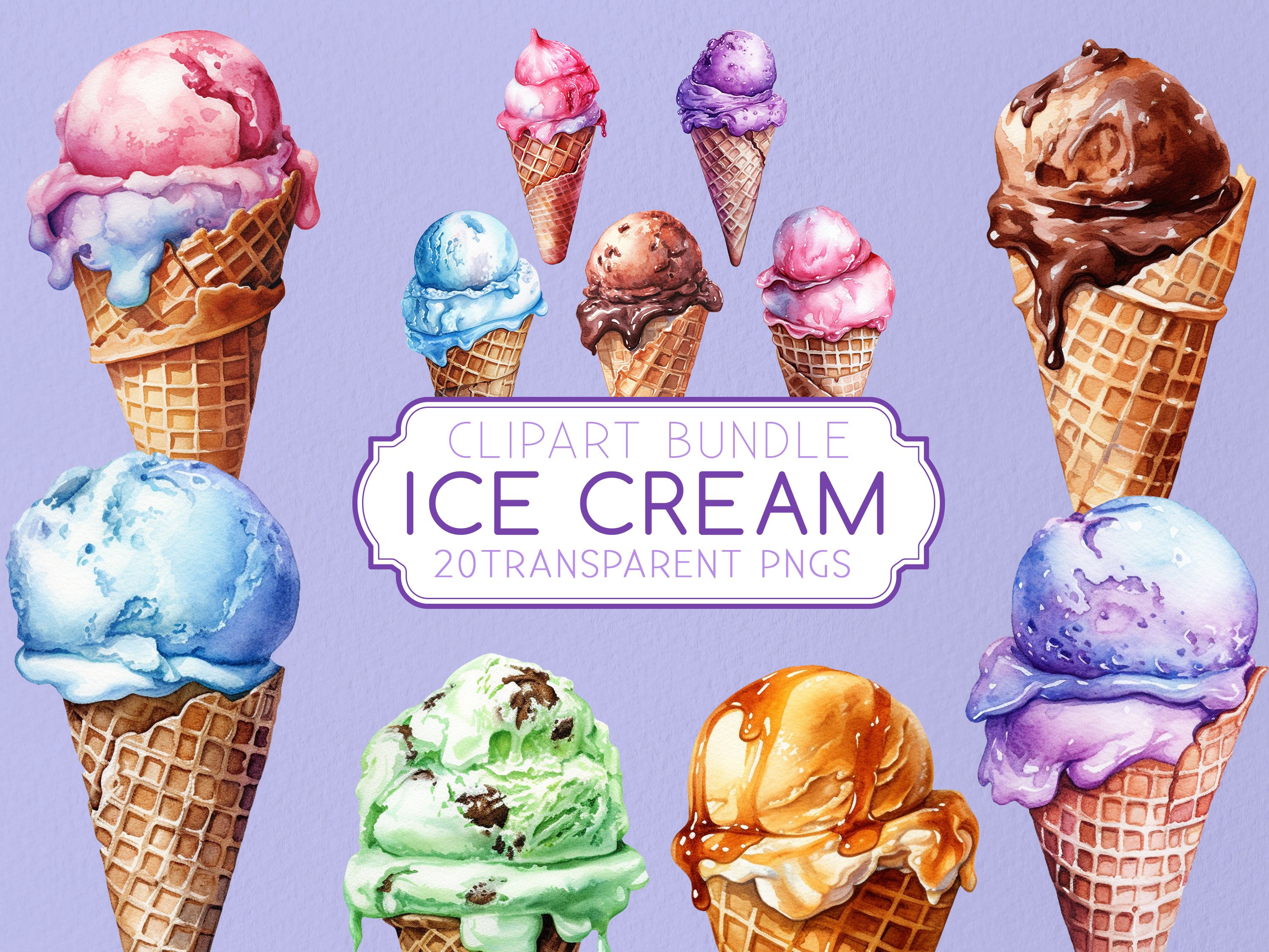 20 Ice Cream Cone Clipart Bundle Set, High Quality Clipart ...