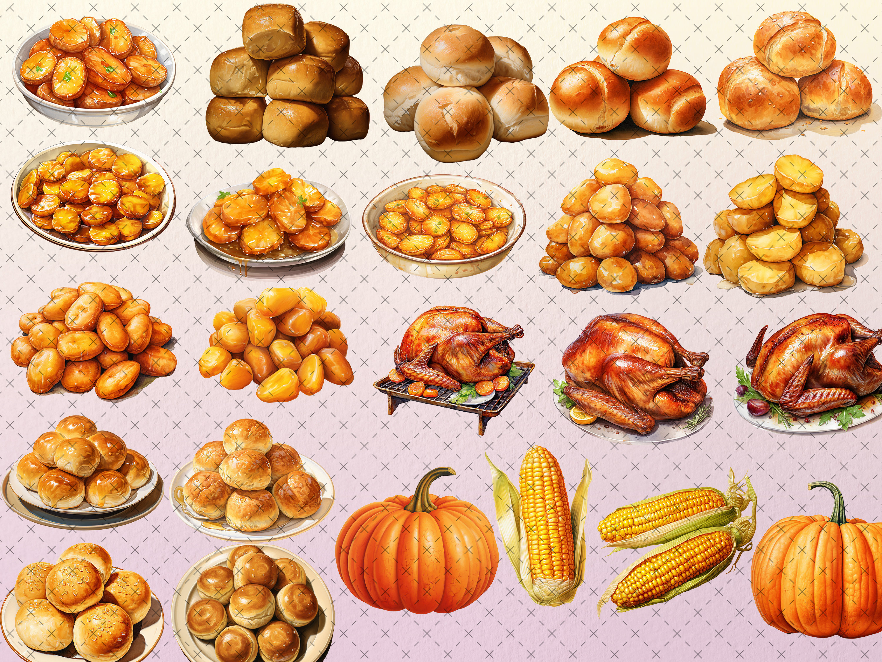 67 Thanksgiving Feast Cute Digital Clipart Bundle, Watercolor ...