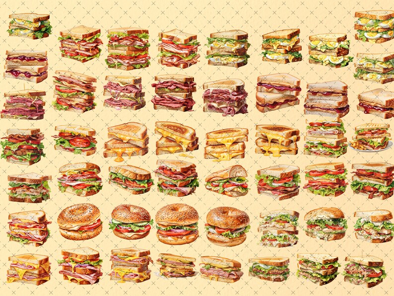 100 Sandwich Clipart Mega Bundle Set, High Quality Watercolor Clipart ...