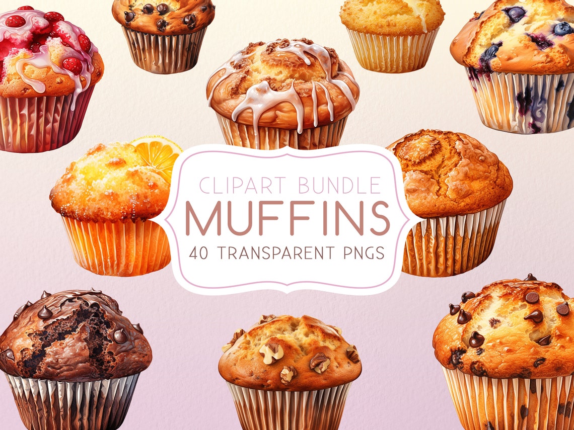 40 MUFFINS Clipart Bundle Set, High Quality Watercolor Clipart ...
